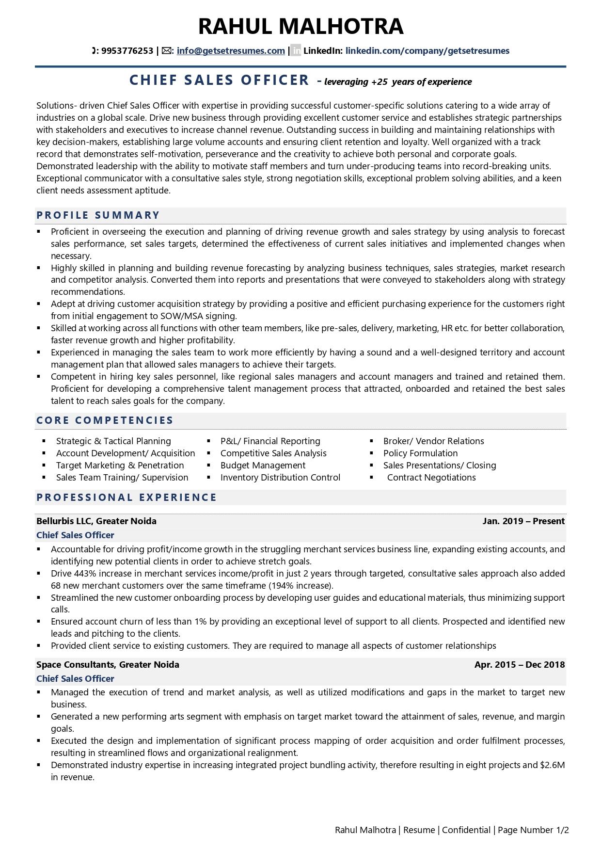 Chief Sales Officer Resume Examples Template with Job Winning Tips 