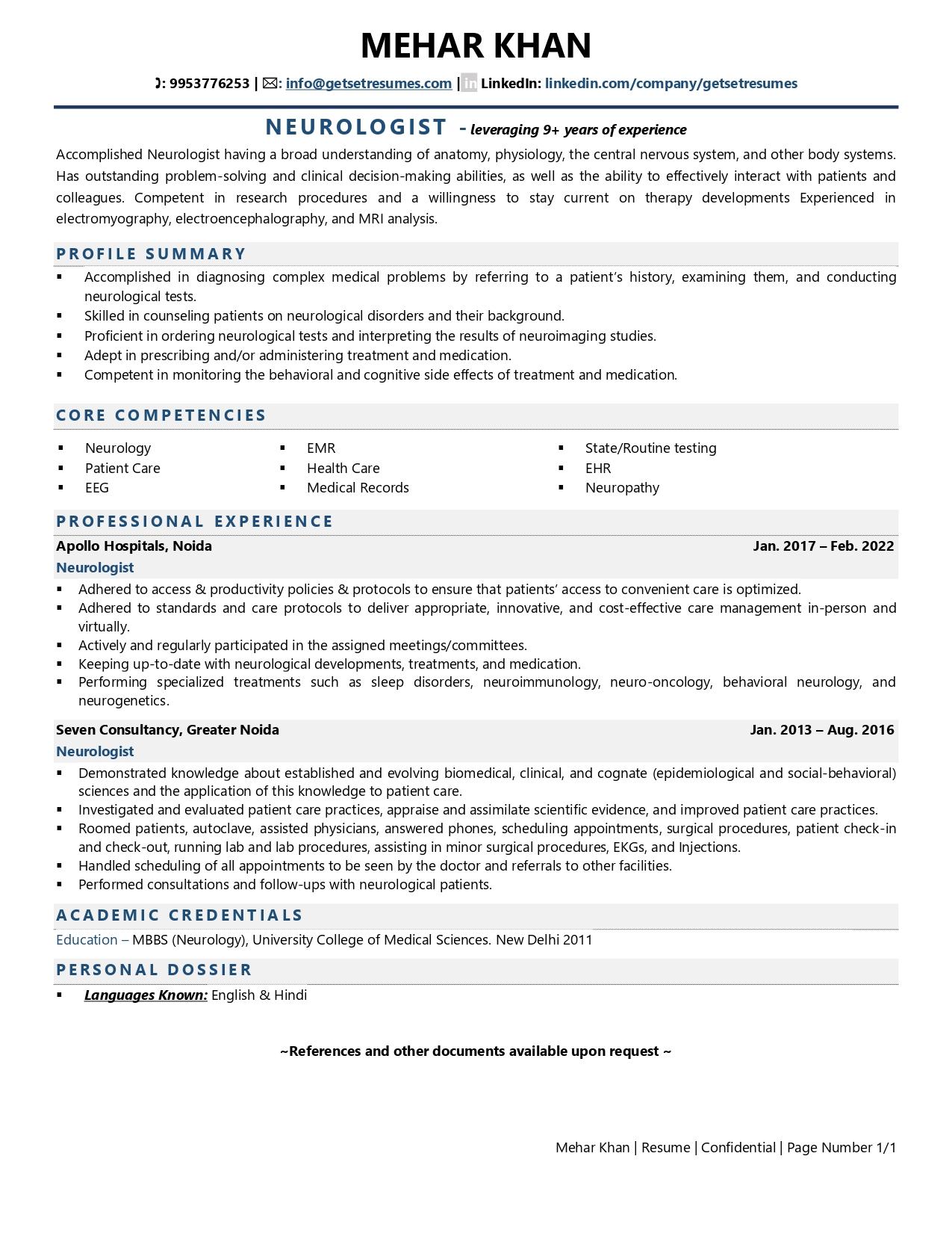 Neurologist Resume Examples Template with Job Winning Tips 