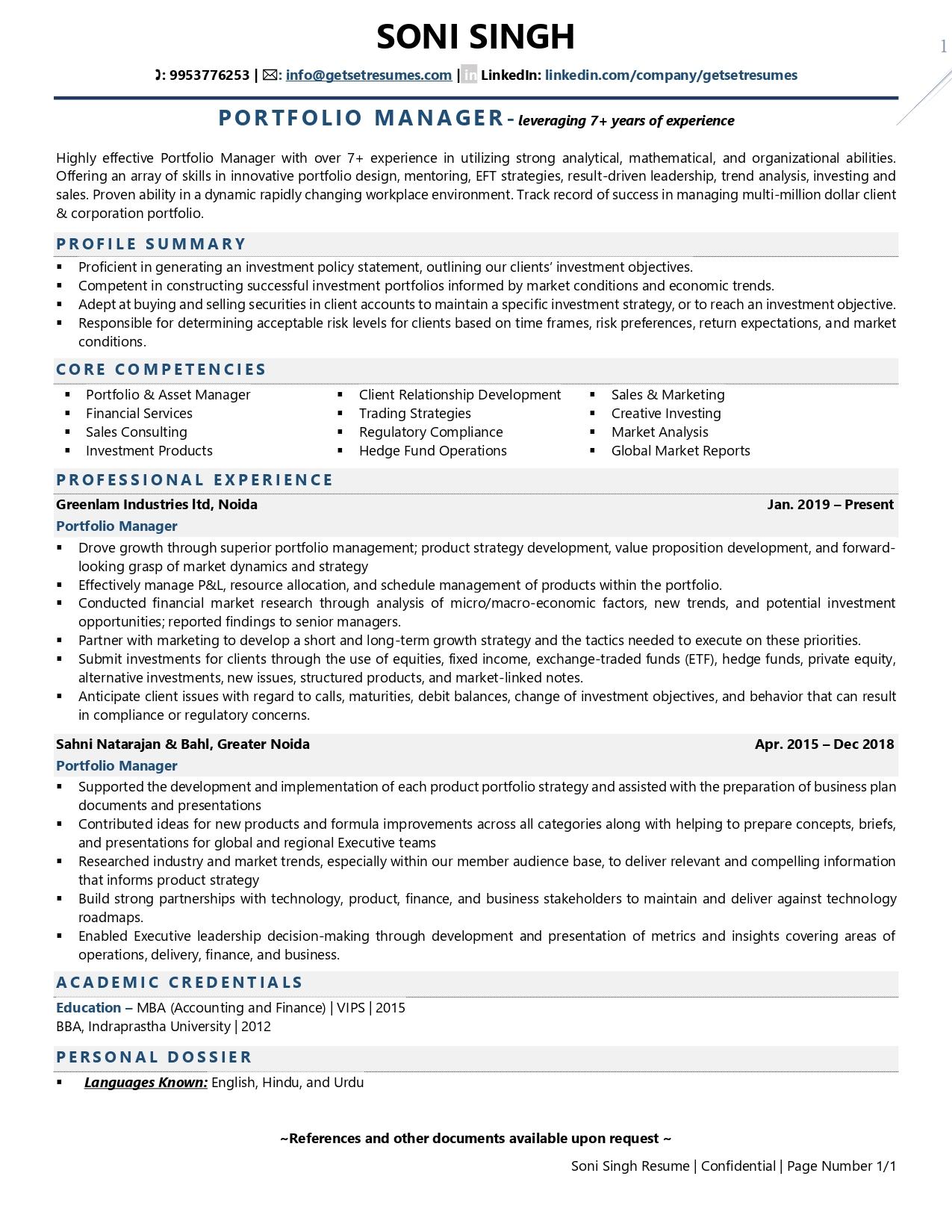 Portfolio Asset Manager Resume Examples Template with Job Winning 